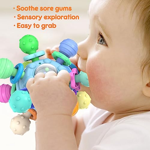 Baby Sensory Teething Teether Toys: Teething Toys for Babies 0-6 Months, Baby Toys 6 to 12 Months, Baby Teething Ball, Infant Toys for 0 3 6 9 12 Months, Baby Girls Boys Gift(Blue)