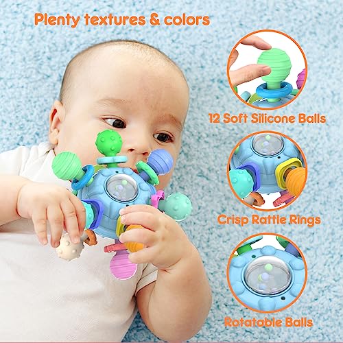 Baby Sensory Teething Teether Toys: Teething Toys for Babies 0-6 Months, Baby Toys 6 to 12 Months, Baby Teething Ball, Infant Toys for 0 3 6 9 12 Months, Baby Girls Boys Gift(Blue)