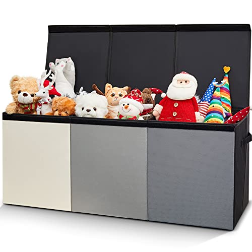 Large Toy Box Chest Collapsible Sturdy Storage Bins with Lid and Handles Toy Box Chest Storage Organizer for Playroom Bedroom (Gray Series, 40.6 x 16.5 x 14.2'')