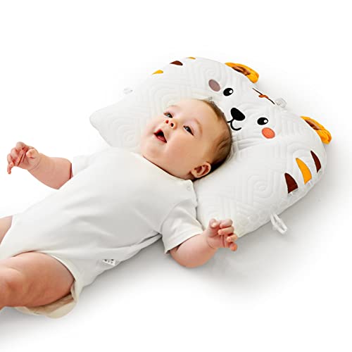 Reidio Newborn Pillow Adjustable Baby Head Pillow Soft and Breathable Baby Pillows for Sleeping Ergonomic Design Washable (3#Tiger)