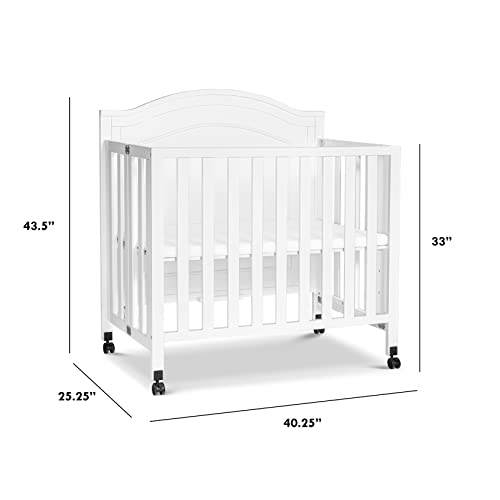 DaVinci Charlie Folding Portable 3-in-1 Convertible Mini Crib and Twin Bed in White, Removable Wheels, Greenguard Gold Certified