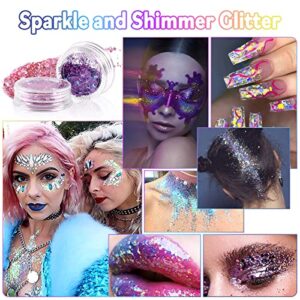 Laza Body Glitter, 2 Jars Iridescent Chunky Sequins with Glitter Glue Perfect for Women Eyeshadow Makeup Face Paint Festival Rave Outfits Hair Concert Accessories Carnival Party Costumes - Pink