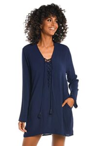 la blanca women's lace up tunic swimsuit cover up, indigo//beachcomber basics, xl