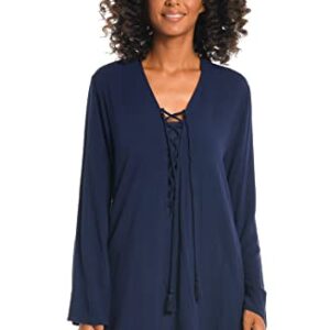 La Blanca Women's Lace Up Tunic Swimsuit Cover Up, Indigo//Beachcomber Basics, XL