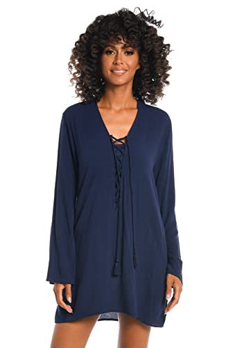 La Blanca Women's Lace Up Tunic Swimsuit Cover Up, Indigo//Beachcomber Basics, XL