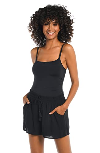 La Blanca Women's Beach Short Swimsuit Cover Up, Black//Beachcomber Basics, L