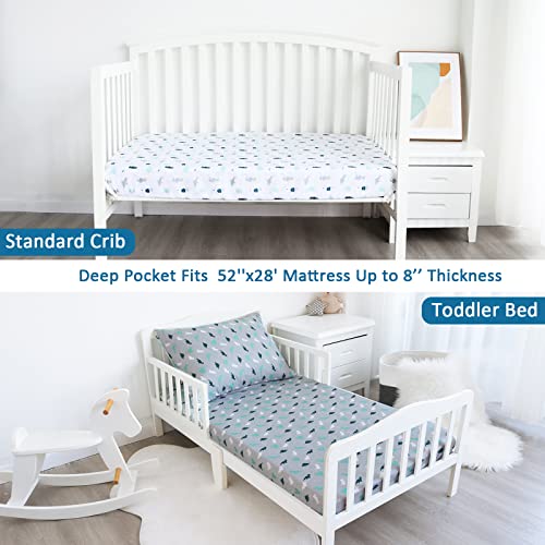 Crib Sheets for Boys or Girls 4-Pack, Fitted Crib Sheet 52'' x 28'' for Standard Crib & Toddler Mattress, Soft and Breathable Material, Baby Crib Sheets Neutral, Grey Dinosaurs & Ocean