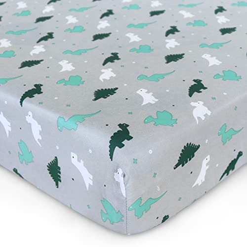 Crib Sheets for Boys or Girls 4-Pack, Fitted Crib Sheet 52'' x 28'' for Standard Crib & Toddler Mattress, Soft and Breathable Material, Baby Crib Sheets Neutral, Grey Dinosaurs & Ocean