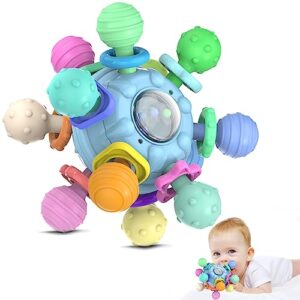 baby teething teether toys 6 to 12 months: teether toys for baby 6-12 months | baby toys 0 to 6 months baby teething ball toy 0-3 month rattle sensory infant toys for 0-3-6-12 months baby (blue)