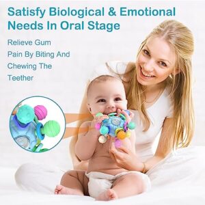 Baby Teething Teether Toys 6 to 12 Months: Teether Toys for Baby 6-12 Months | Baby Toys 0 to 6 Months Baby Teething Ball Toy 0-3 Month Rattle Sensory Infant Toys for 0-3-6-12 Months Baby (Blue)