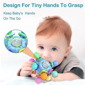 Baby Teething Teether Toys 6 to 12 Months: Teether Toys for Baby 6-12 Months | Baby Toys 0 to 6 Months Baby Teething Ball Toy 0-3 Month Rattle Sensory Infant Toys for 0-3-6-12 Months Baby (Blue)