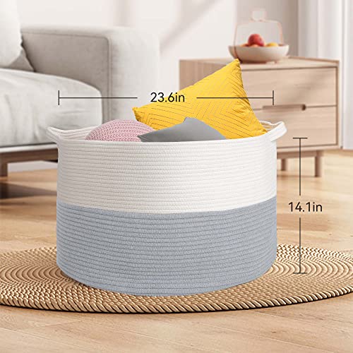 Blanket Basket Toy Organizers and Storage Toy Basket 23.6x14.1in Toy Storage Baskets Blanket Basket Living Room Extra Large Clothes Basket Woven Baskets for Storage Blanket Baby Laundry Basket