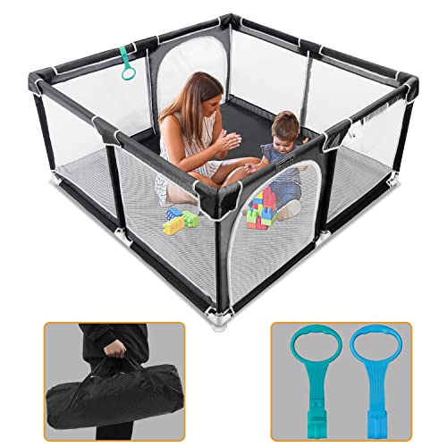 Baby Playpen 50”×50”,Pack N Play,Playard,Baby Gate,Kids Activity Center,Playpen for Babies & Toddlers,Indoor Outdoor(Black)