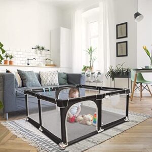 Baby Playpen 50”×50”,Pack N Play,Playard,Baby Gate,Kids Activity Center,Playpen for Babies & Toddlers,Indoor Outdoor(Black)