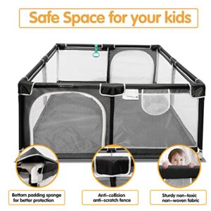 Baby Playpen 50”×50”,Pack N Play,Playard,Baby Gate,Kids Activity Center,Playpen for Babies & Toddlers,Indoor Outdoor(Black)