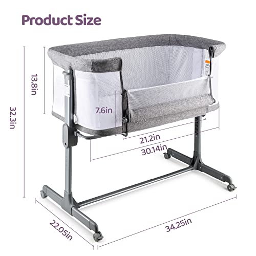 BUBAVAN Bassinet, Bedside Bassinet for Baby, Portable Bedside Sleeper, Co Sleeper Bassinet with Wheels, Baby Bed Sleeper, Breathable Mesh Design, Quick Fold with Mosquito Net & Storage Bag