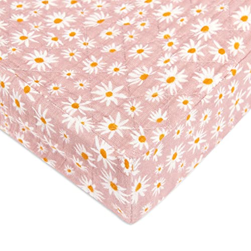 Babyletto 100% Quilted Organic Cotton Changing Pad Cover, GOTS-Certified, Fitted 360°, Ultra-Soft and Breathable Muslin - Daisy