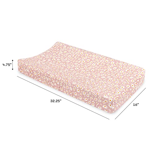 Babyletto 100% Quilted Organic Cotton Changing Pad Cover, GOTS-Certified, Fitted 360°, Ultra-Soft and Breathable Muslin - Daisy