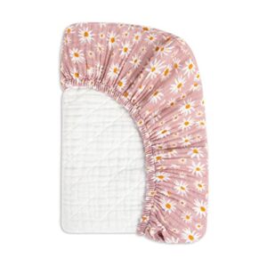 Babyletto 100% Quilted Organic Cotton Changing Pad Cover, GOTS-Certified, Fitted 360°, Ultra-Soft and Breathable Muslin - Daisy