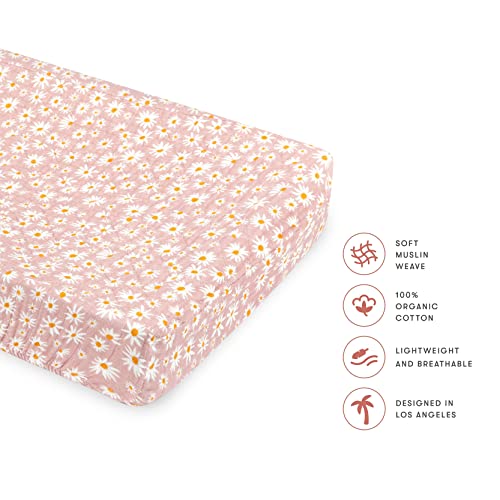 Babyletto 100% Quilted Organic Cotton Changing Pad Cover, GOTS-Certified, Fitted 360°, Ultra-Soft and Breathable Muslin - Daisy