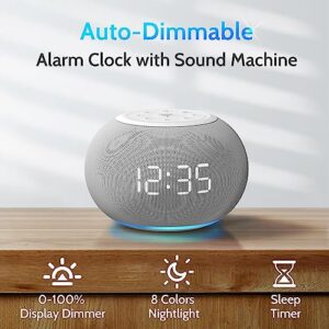 Reacher Auto-Dimmable Sound Machine Alarm Clock with Night Light, 20 Soothing Sounds, LED Digital Display, Sleep Timer, Precise Volume Control, White Noise Soother for Baby, Adults, Bedrooms