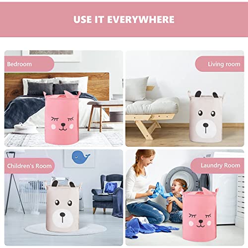 Ghopy 2Pcs Laundry Basket Foldable Bag Cute Dirty Clothes Hamper Collapsible Storage with Handle Canvas Toy box, Bathroom/Dorm/College/Nursery/Girls/Boy/Kids/Baby Washing Organizer, Room Decor/Bedroom