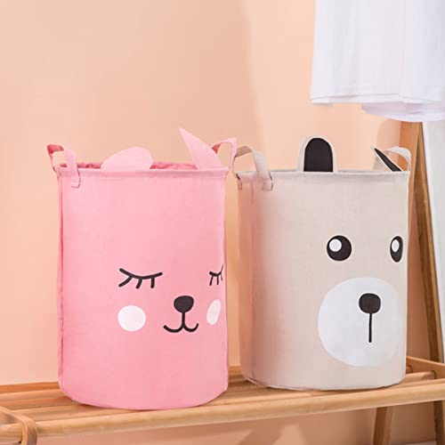 Ghopy 2Pcs Laundry Basket Foldable Bag Cute Dirty Clothes Hamper Collapsible Storage with Handle Canvas Toy box, Bathroom/Dorm/College/Nursery/Girls/Boy/Kids/Baby Washing Organizer, Room Decor/Bedroom