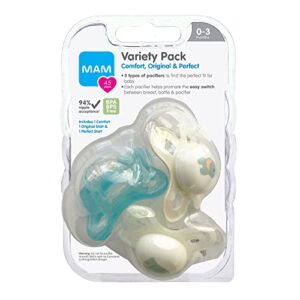 MAM Pacifier Newborn Variety Pack (1 Comfort, 1 Perfect Start, 1 Newborn Original Start) Best Pacifier for Breastfed Babies, 0-3 Months, Unisex, 3-Pack