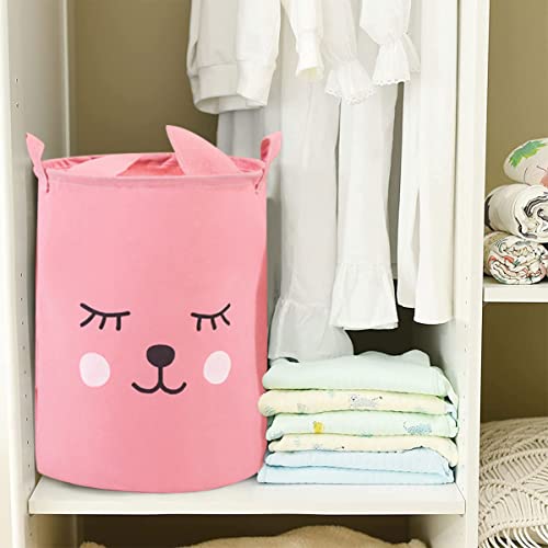 Ghopy 2Pcs Laundry Basket Foldable Bag Cute Dirty Clothes Hamper Collapsible Storage with Handle Canvas Toy box, Bathroom/Dorm/College/Nursery/Girls/Boy/Kids/Baby Washing Organizer, Room Decor/Bedroom