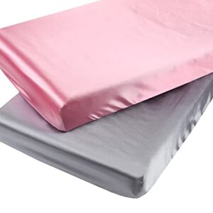 Satin Changing Pad Cover Set 2 Pack Ultra Soft Silk Protect for Baby Hair and Skin Cradle or Bassinet Sheets, Grey & Pink