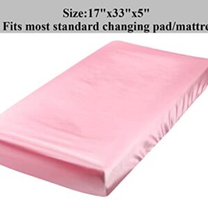 Satin Changing Pad Cover Set 2 Pack Ultra Soft Silk Protect for Baby Hair and Skin Cradle or Bassinet Sheets, Grey & Pink