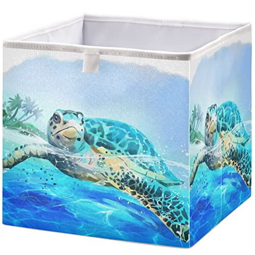 visesunny Closet Baskets Sea Turtle Storage Bins Fabric Baskets for Organizing Shelves Foldable Storage Cube Bins for Clothes, Toys, Baby Toiletry, Office Supply