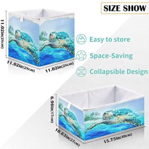 visesunny Closet Baskets Sea Turtle Storage Bins Fabric Baskets for Organizing Shelves Foldable Storage Cube Bins for Clothes, Toys, Baby Toiletry, Office Supply