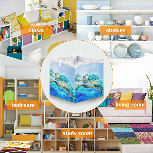 visesunny Closet Baskets Sea Turtle Storage Bins Fabric Baskets for Organizing Shelves Foldable Storage Cube Bins for Clothes, Toys, Baby Toiletry, Office Supply