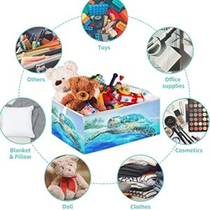 visesunny Closet Baskets Sea Turtle Storage Bins Fabric Baskets for Organizing Shelves Foldable Storage Cube Bins for Clothes, Toys, Baby Toiletry, Office Supply