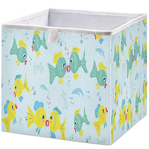 visesunny Closet Baskets Tropical Fish Cartoon Pattern Storage Bins Fabric Baskets for Organizing Shelves Foldable Storage Cube Bins for Clothes, Toys, Baby Toiletry, Office Supply