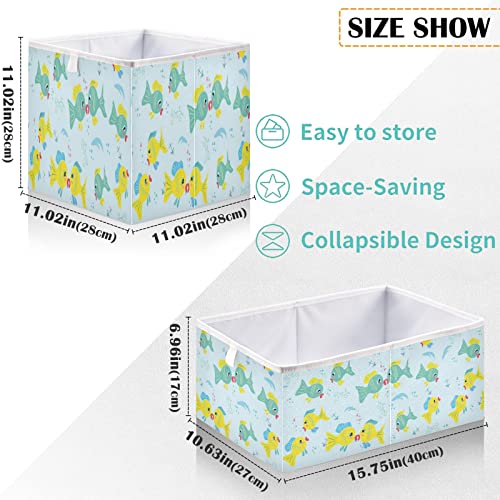 visesunny Closet Baskets Tropical Fish Cartoon Pattern Storage Bins Fabric Baskets for Organizing Shelves Foldable Storage Cube Bins for Clothes, Toys, Baby Toiletry, Office Supply