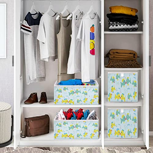 visesunny Closet Baskets Tropical Fish Cartoon Pattern Storage Bins Fabric Baskets for Organizing Shelves Foldable Storage Cube Bins for Clothes, Toys, Baby Toiletry, Office Supply