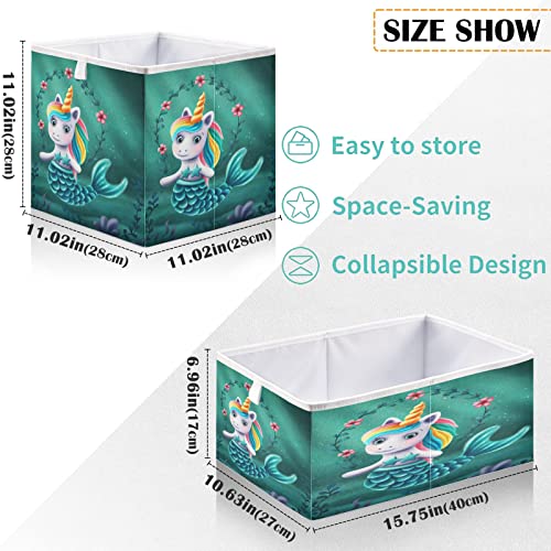 visesunny Closet Baskets Little Mermaid Unicorn2 Storage Bins Fabric Baskets for Organizing Shelves Foldable Storage Cube Bins for Clothes, Toys, Baby Toiletry, Office Supply