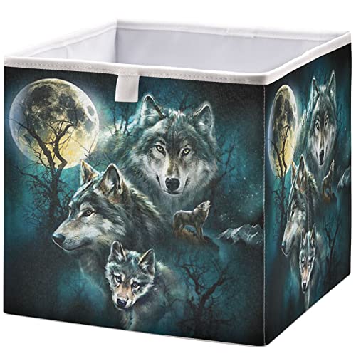 visesunny Closet Baskets Black Wolf Storage Bins Fabric Baskets for Organizing Shelves Foldable Storage Cube Bins for Clothes, Toys, Baby Toiletry, Office Supply