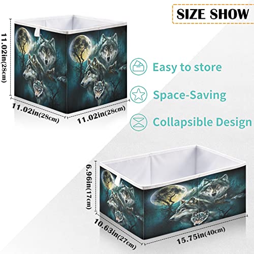 visesunny Closet Baskets Black Wolf Storage Bins Fabric Baskets for Organizing Shelves Foldable Storage Cube Bins for Clothes, Toys, Baby Toiletry, Office Supply