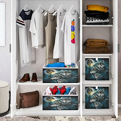 visesunny Closet Baskets Black Wolf Storage Bins Fabric Baskets for Organizing Shelves Foldable Storage Cube Bins for Clothes, Toys, Baby Toiletry, Office Supply