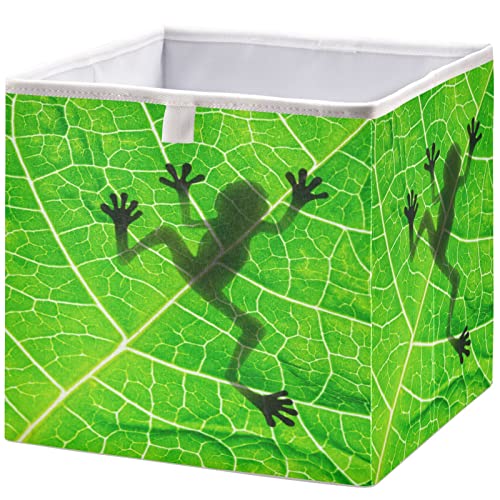 visesunny Closet Baskets Frog Shadow on The Leaf Storage Bins Fabric Baskets for Organizing Shelves Foldable Storage Cube Bins for Clothes, Toys, Baby Toiletry, Office Supply