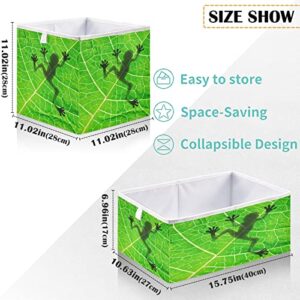 visesunny Closet Baskets Frog Shadow on The Leaf Storage Bins Fabric Baskets for Organizing Shelves Foldable Storage Cube Bins for Clothes, Toys, Baby Toiletry, Office Supply