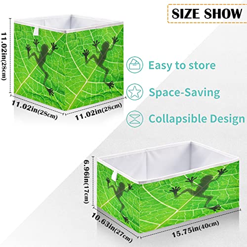 visesunny Closet Baskets Frog Shadow on The Leaf Storage Bins Fabric Baskets for Organizing Shelves Foldable Storage Cube Bins for Clothes, Toys, Baby Toiletry, Office Supply