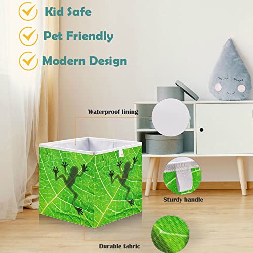 visesunny Closet Baskets Frog Shadow on The Leaf Storage Bins Fabric Baskets for Organizing Shelves Foldable Storage Cube Bins for Clothes, Toys, Baby Toiletry, Office Supply