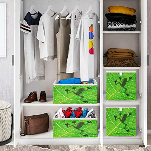 visesunny Closet Baskets Frog Shadow on The Leaf Storage Bins Fabric Baskets for Organizing Shelves Foldable Storage Cube Bins for Clothes, Toys, Baby Toiletry, Office Supply