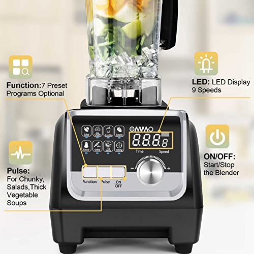 OMMO Blender for Kitchen 1800PW, Professional Countertop Blender Smoothie Maker with Built-in Timer, High Power Blender 68oz Cups for Smoothies, Blend, Chop, Grind