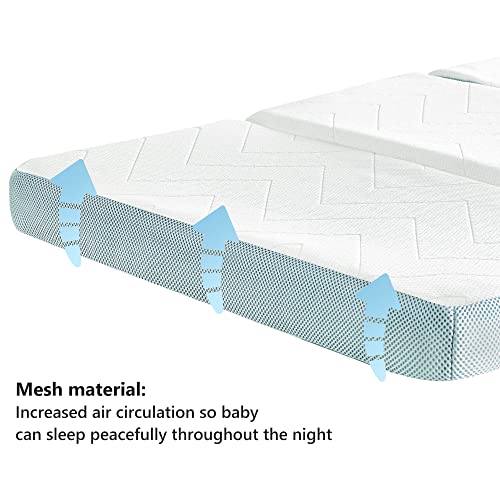 TILLYOU Portable Crib Mattresses, Memory Foam Pack N Play Mattress Pad, Mini Crib Mattress Nap Mat, Portable Trifold Playard Mattress, 38x26x2.25 inches