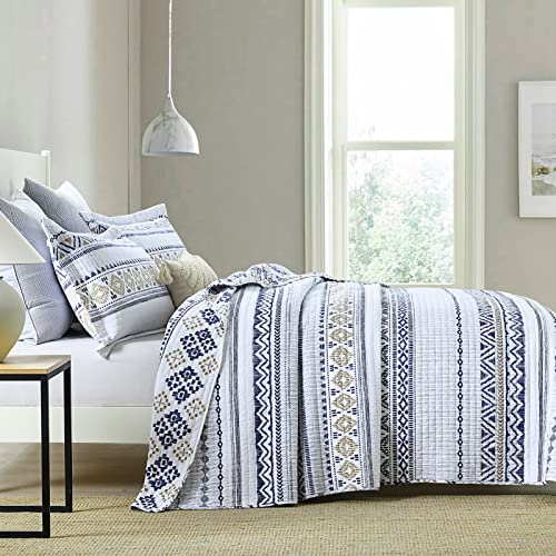 Y-PLWOMEN Quilt King Size 100% Cotton Boho King Quilt, Navy Boho Quilt Sets King, Lightweight Bohemian King Size Bedspreads for All Season, 3 Piece